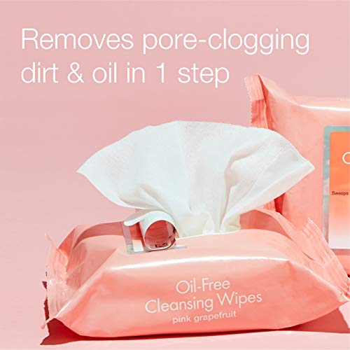 Neutrogena Oil Free Facial Cleansing Makeup Wipes, Disposable Acne Face Towelettes to Remove Dirt, Oil and Makeup for Acne Prone Skin, Pink Grapefruit, 25 Count