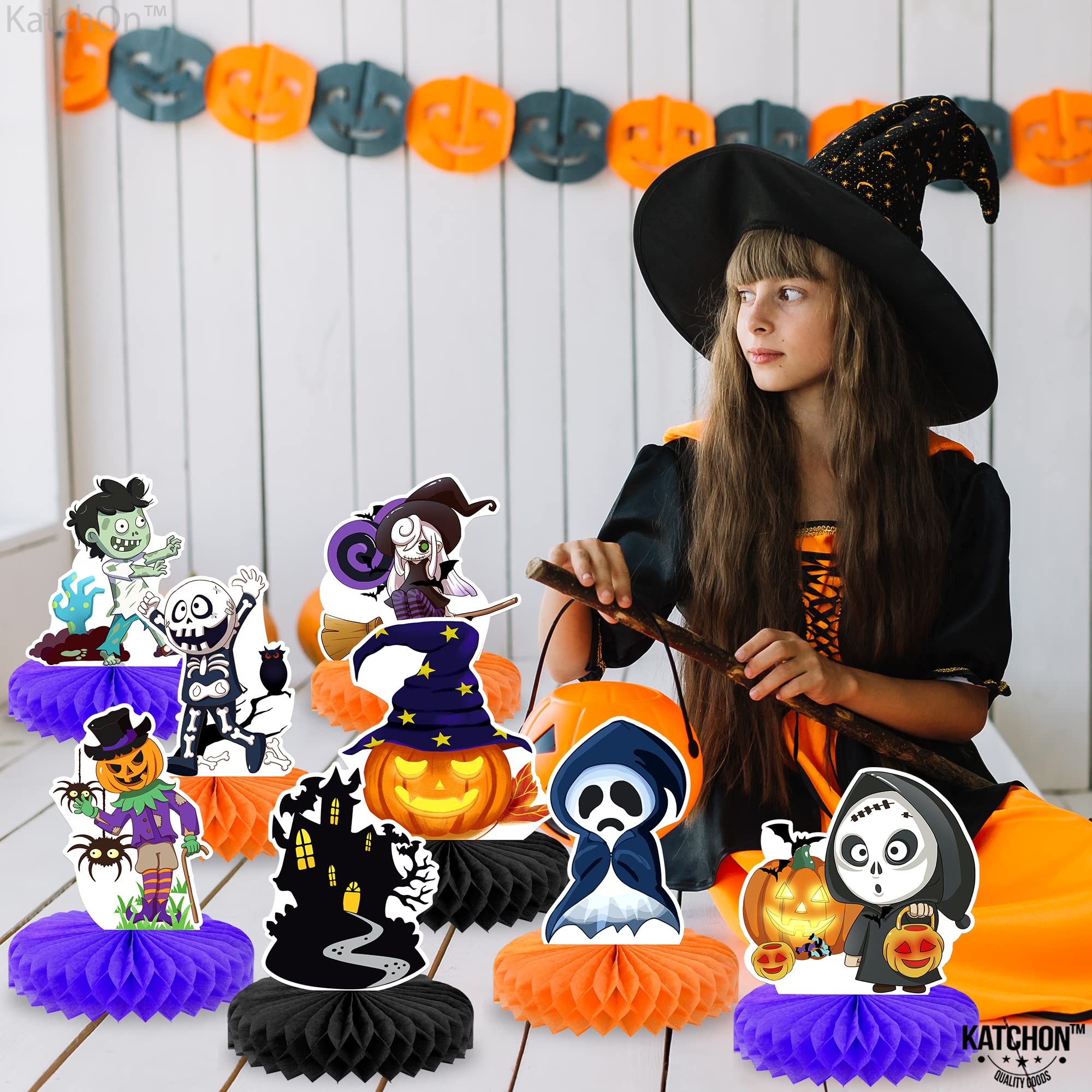 KatchOn, Halloween Centerpieces for Tables - Pack of 8 | Spooky Halloween Table Centerpiece, Pumpkin Halloween Decorations Indoor | Scary Halloween Centerpieces for Ghost Halloween Party Decorations