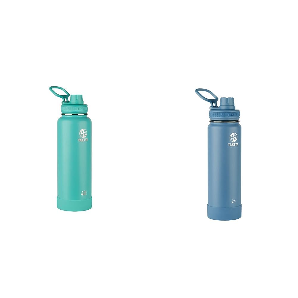 Takeya Actives Insulated Stainless Steel Water Bottles with Spout Lid, 40 Ounce and 24 Ounce