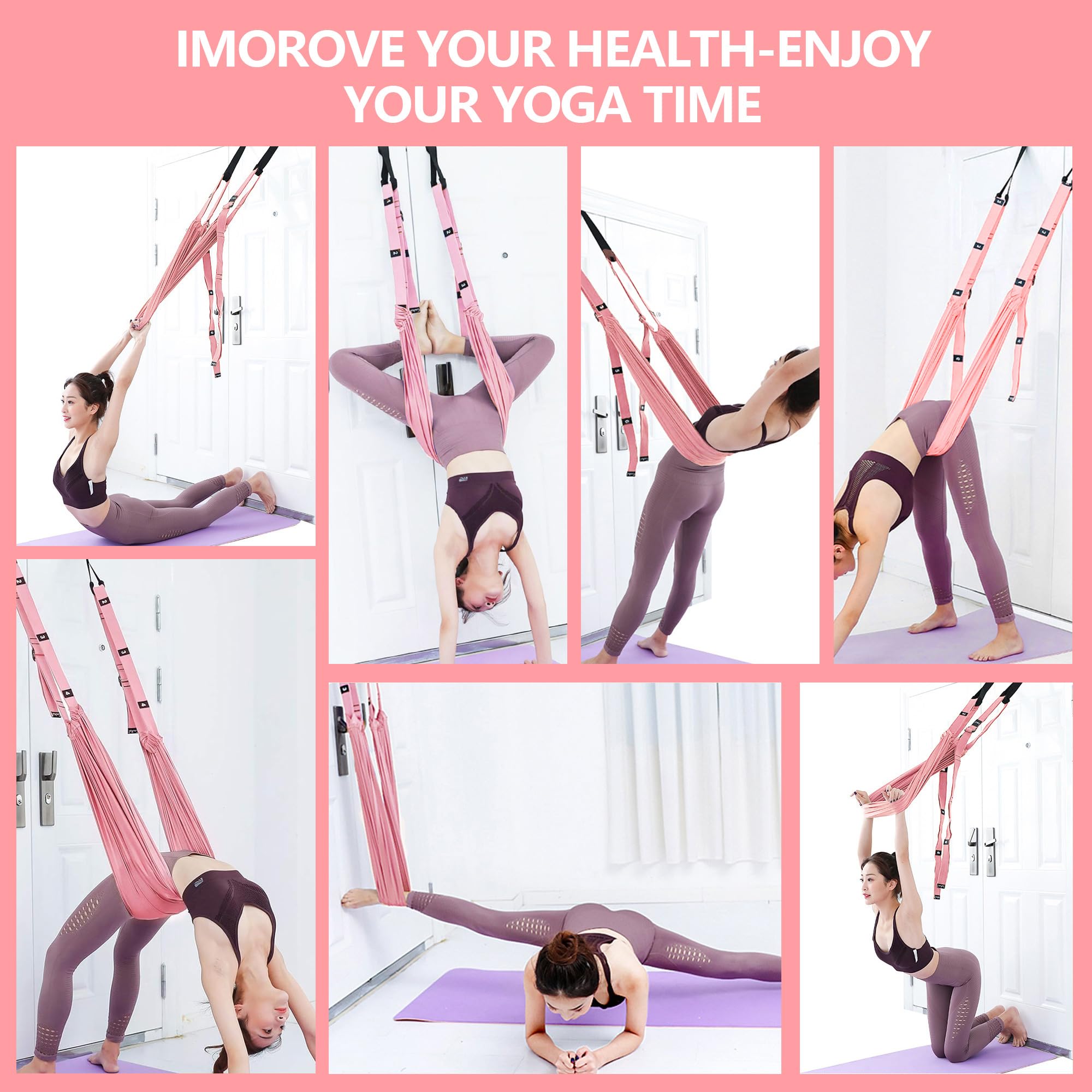 Yoga Stretching Strap, Leg stretcher Backbend Assist Trainer Enhance Body Flexibility Stretch Strap with Aerial Yoga Swing Great for Ballet Yoga Cheerleading Normal Exercise Stretching (Pink)