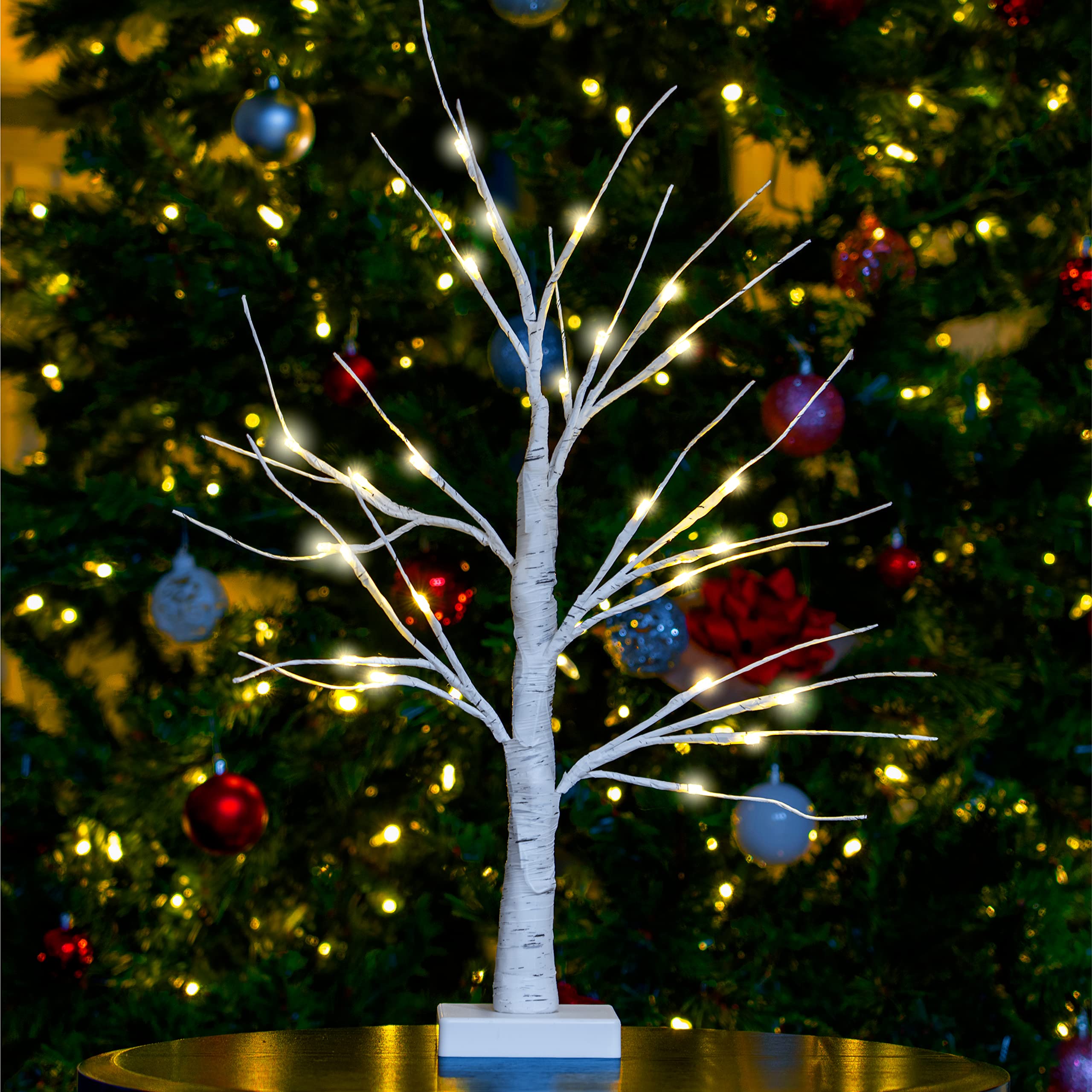 Alfanite Lighted Birch Tree with LED Lights for Indoor Decor, 2FT White Christmas Tree, Artificial Tree with Battery Powered Timer for Winter Wedding Home Mantle Table Top Centerpieces Easter Decor