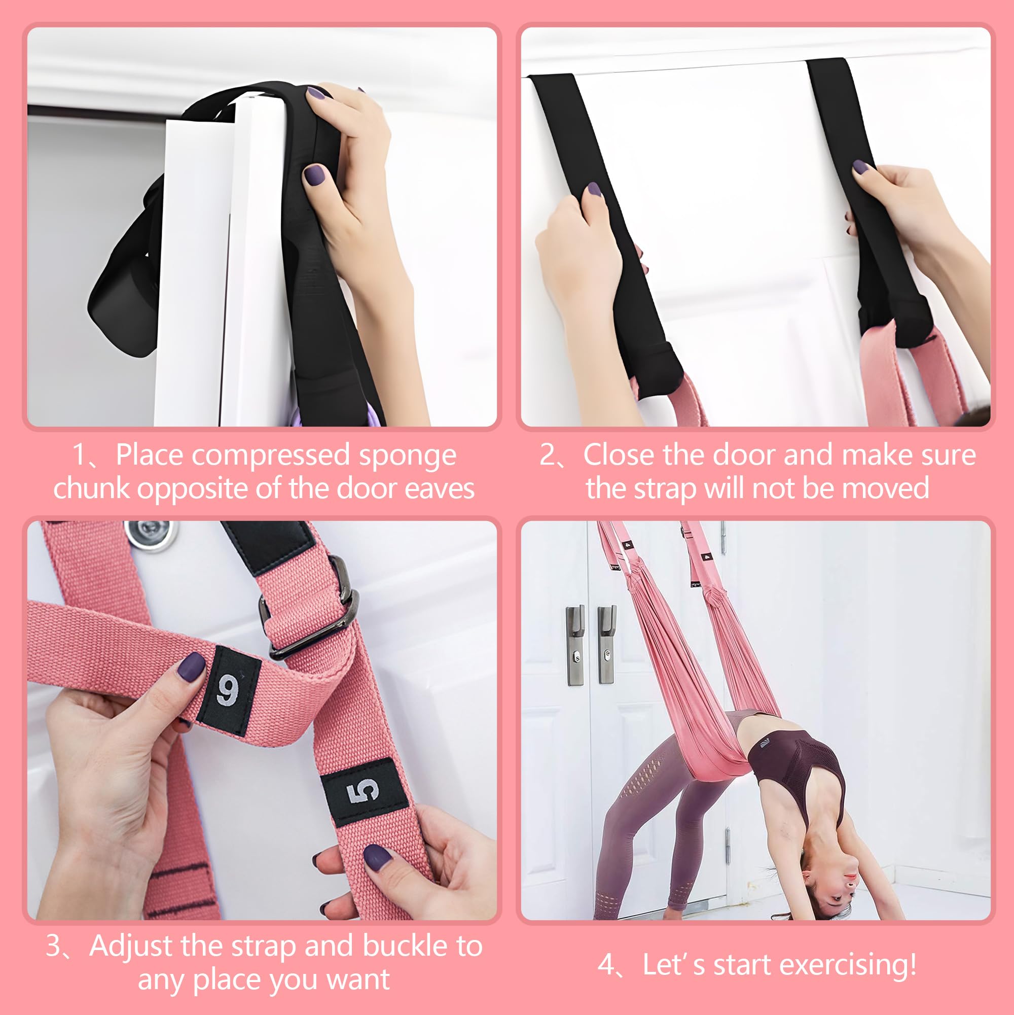 Yoga Stretching Strap, Leg stretcher Backbend Assist Trainer Enhance Body Flexibility Stretch Strap with Aerial Yoga Swing Great for Ballet Yoga Cheerleading Normal Exercise Stretching (Pink)