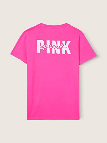 Victoria's Secret Pink Cotton Short Sleeve Campus T-Shirt, Atomic Pink, X-Small