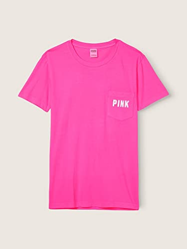 Victoria's Secret Pink Cotton Short Sleeve Campus T-Shirt, Atomic Pink, X-Small