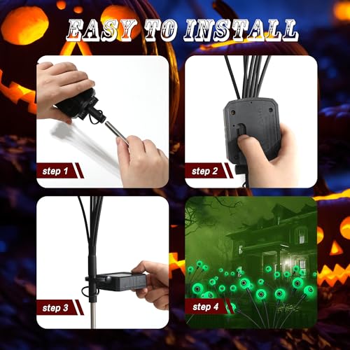 Halloween Decorations Outdoor Solar Scary Eyeball Lights - 2 Pack 12 LED Waterproof Halloween Path Lights, Green Eyeball Swaying Firefly Lights for Yard/Garden/Lawn/Party/Landscape Decoration