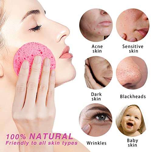 GAINWELL 50-Count Compressed Facial Sponges for Daily Facial Cleansing and Exfoliating, 100% Natural Cosmetic Spa Sponges for Makeup Remover, Reusable, Pink