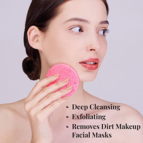 GAINWELL 50-Count Compressed Facial Sponges for Daily Facial Cleansing and Exfoliating, 100% Natural Cosmetic Spa Sponges for Makeup Remover, Reusable, Pink