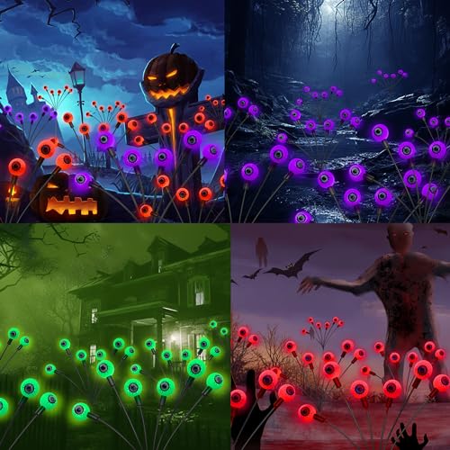 Halloween Decorations Outdoor Solar Scary Eyeball Lights - 2 Pack 12 LED Waterproof Halloween Path Lights, Green Eyeball Swaying Firefly Lights for Yard/Garden/Lawn/Party/Landscape Decoration