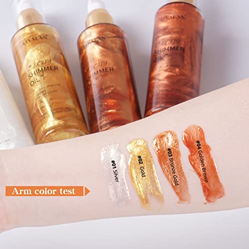 Liyalan Shimmer Body Oil Rose Gold 4 Color Bronze Face Brighten Glow Pearl Highlighter Illuminator Body Makeup Shine Glitter Gold Liquid Taning(2.8 Fl Oz/#02)