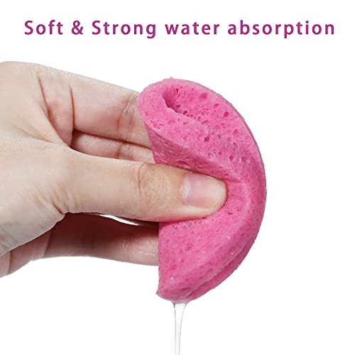 GAINWELL 50-Count Compressed Facial Sponges for Daily Facial Cleansing and Exfoliating, 100% Natural Cosmetic Spa Sponges for Makeup Remover, Reusable, Pink