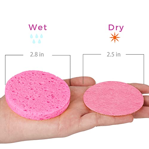 GAINWELL 50-Count Compressed Facial Sponges for Daily Facial Cleansing and Exfoliating, 100% Natural Cosmetic Spa Sponges for Makeup Remover, Reusable, Pink