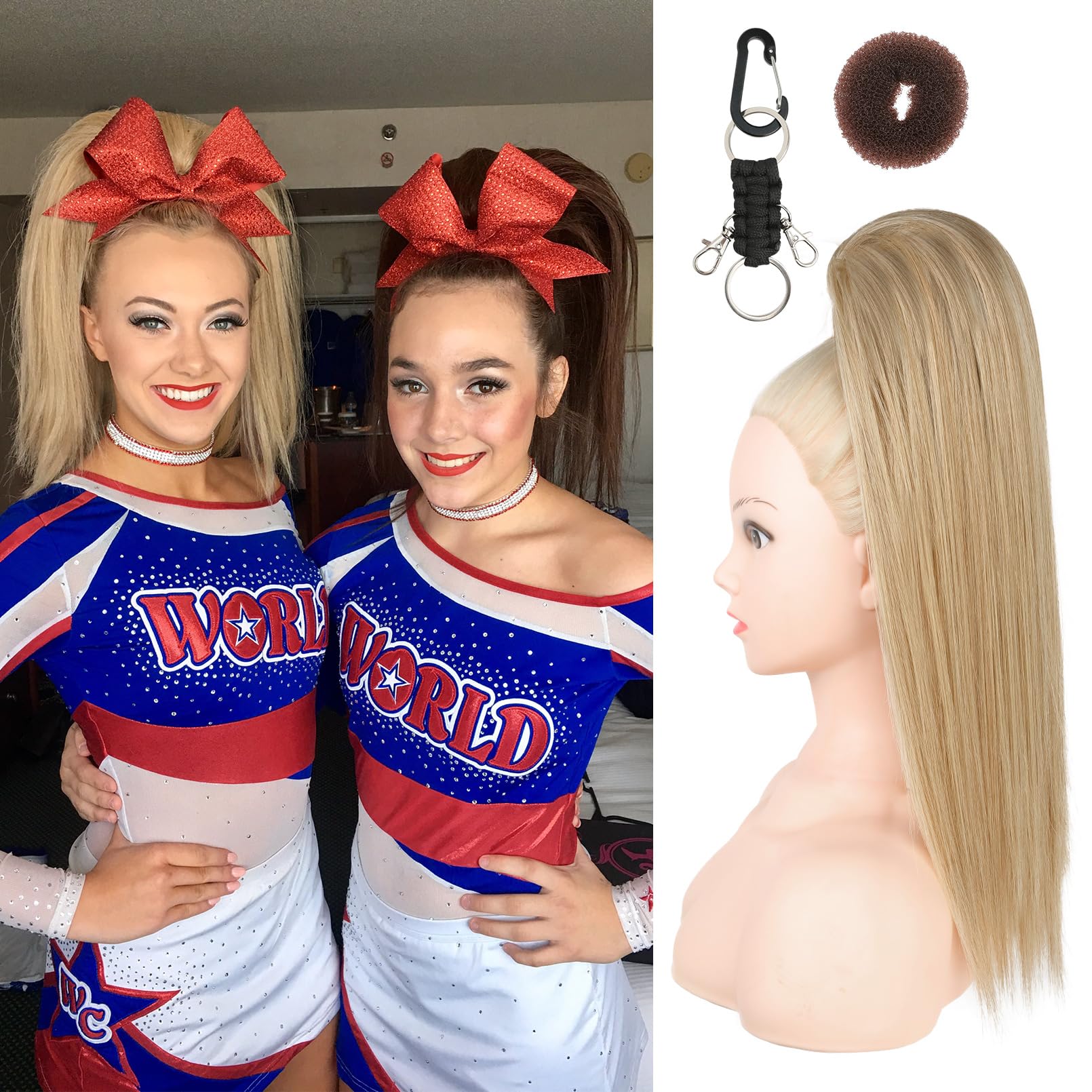 SEIKEA Ponytail Extension Cheer Ponytail Hair Piece, 16" Cheerleader Straight Blonde Ponytail Hairpiece for Cheerleader Competition, Dance