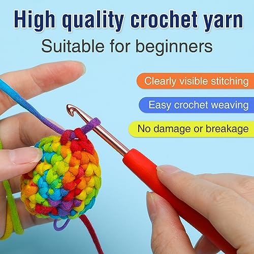 IMZAY 100g/3.52OZ Yarn for Crocheting, Cotton Yarn and Yarn for Beginners with Easy-to-See Stitches, Ergonomic Handle Hooks, Cotton Nylon Chunky Yarn for Crocheting and Knitting-Pink and Rainbow