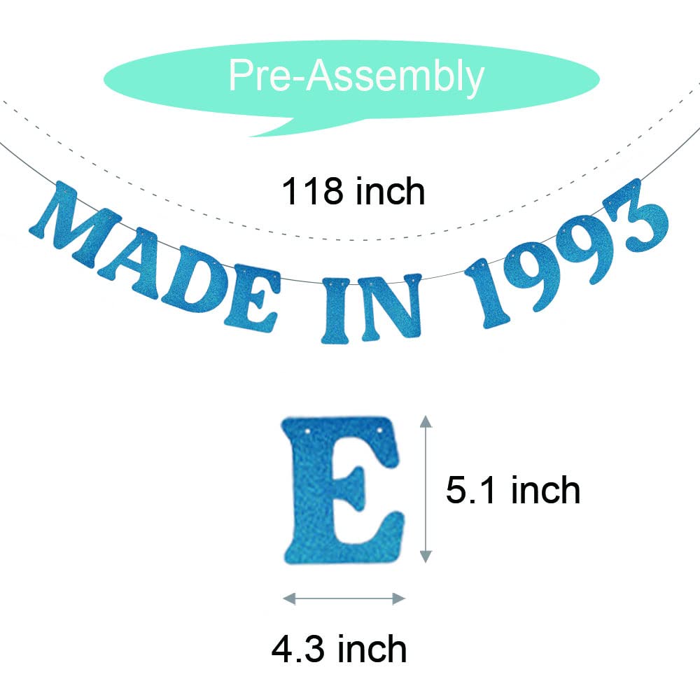 WEIANDBO MADE IN 1993 Blue Glitter Banner,Pre-Strung,30th Birthday Party Decorations Bunting Sign Backdrops,MADE IN 1993