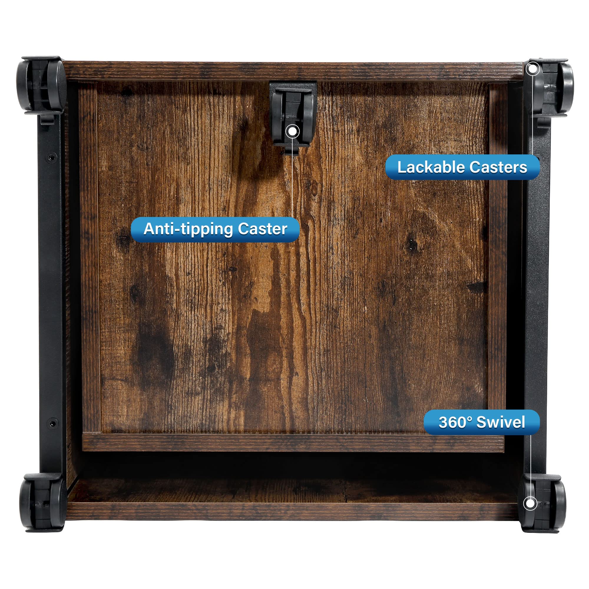 TC-HOMENY Mobile File Cabinet on Wheels Office Cabinet with 2 Drawers, Wood Filing Cabinet fits A4 or Letter Size for Home Office, Rustic Brown