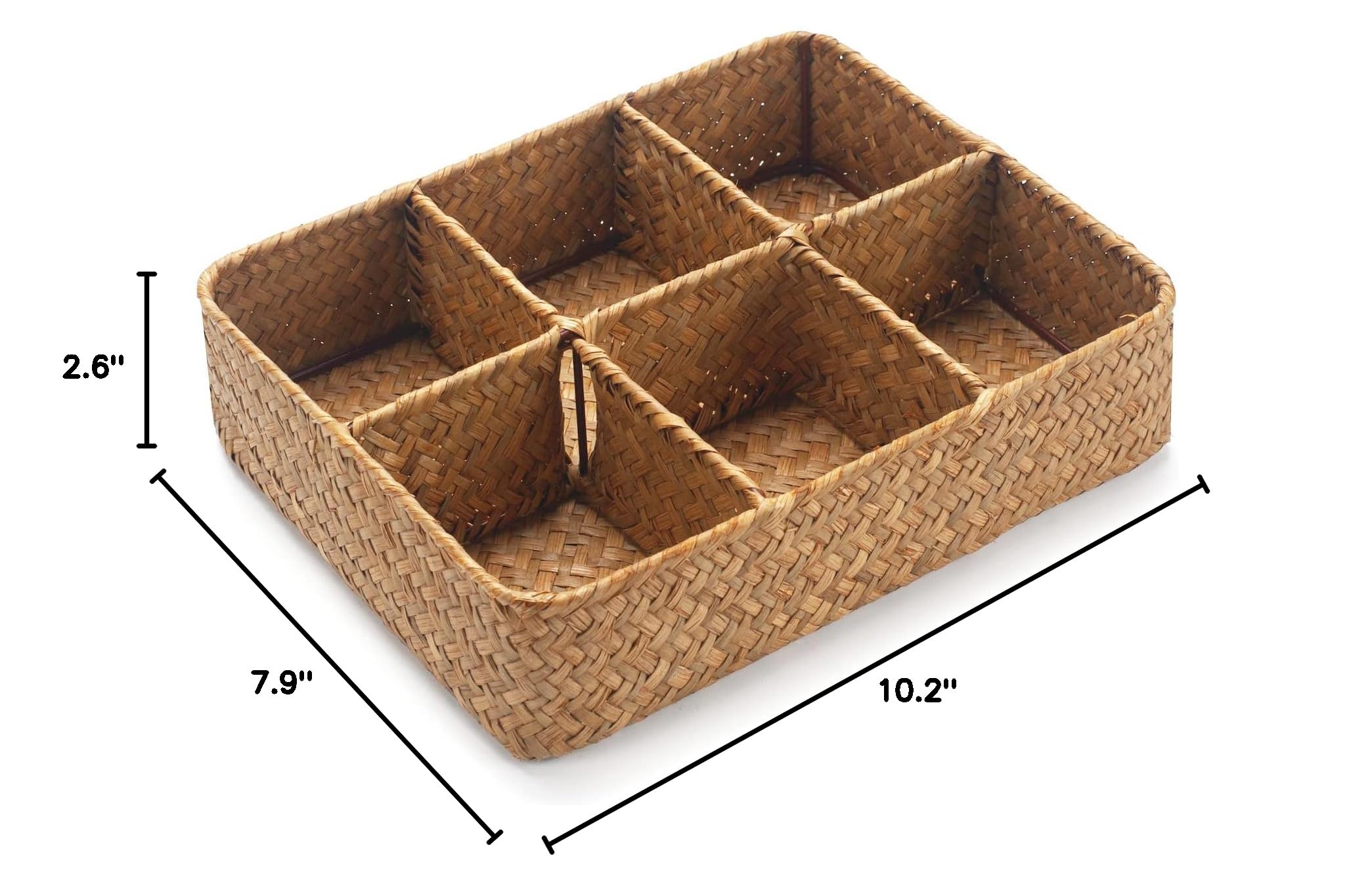 Tea Bag/Sugar Packet Holder, Coffee Station Condiment Organizer, Seagrass Storage Basket, Wicker Rattan Divided Basket Organizer for Drawer/Shelf/Countertop