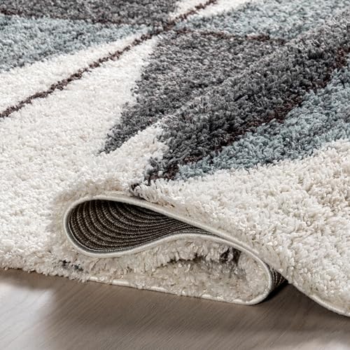 nuLOOM Kali Geometric 5x7 Shag Area Rug for Living Room Bedroom Dining Room Nursery Kitchen, Navy
