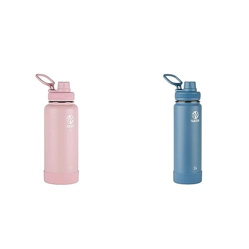 Takeya Actives Insulated Stainless Steel Water Bottle with Spout Lid, 32 Ounce, Blush & Actives Insulated Stainless Steel Water Bottle with Spout Lid, 24 Ounce, Bluestone