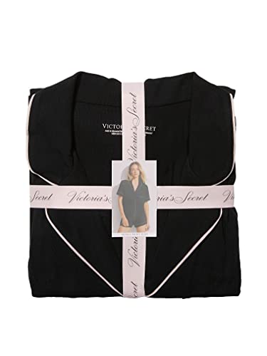 Victoria's Secret Modal Short Pajama Set, Black W Angel Pink Piping, Medium
