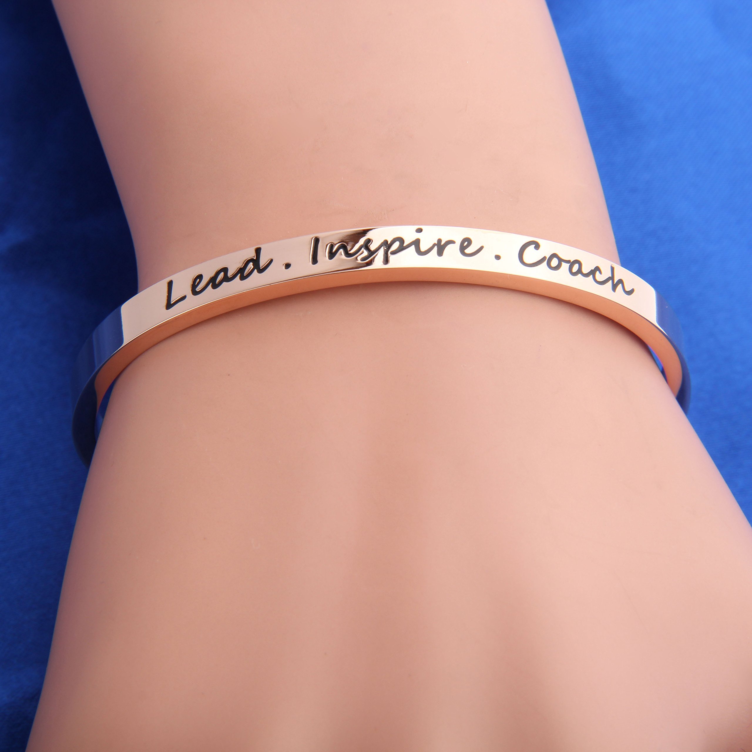 FEELMEM Cheerleader Bracelet Lead Inspire Coach Cuff Bangle Bracelet,Cheer Jewelry(RG)