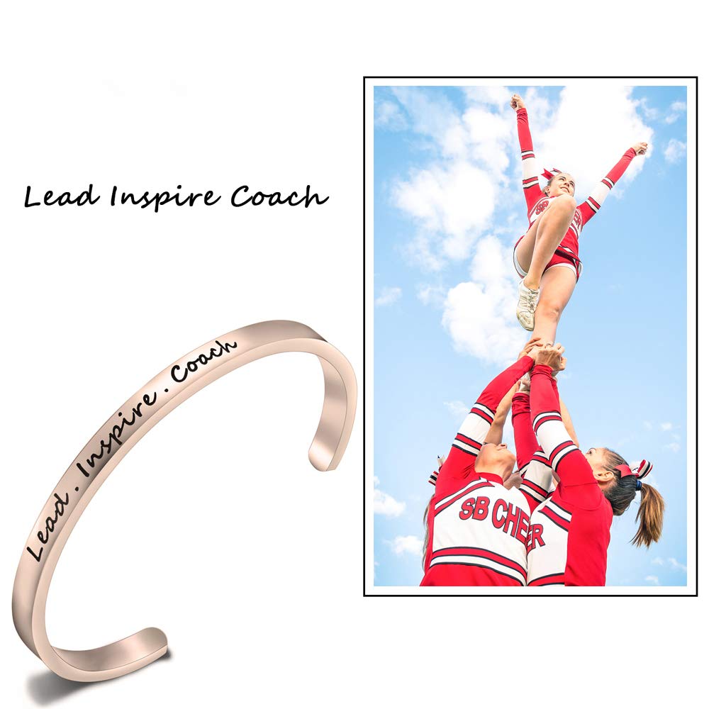 FEELMEM Cheerleader Bracelet Lead Inspire Coach Cuff Bangle Bracelet,Cheer Jewelry(RG)