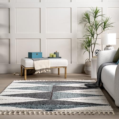 nuLOOM Kali Geometric 5x7 Shag Area Rug for Living Room Bedroom Dining Room Nursery Kitchen, Navy