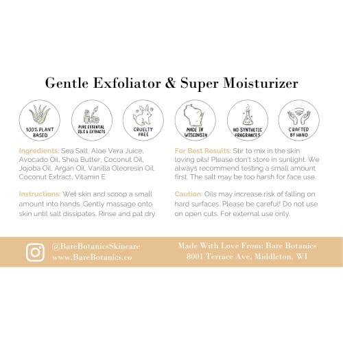Bare Botanics Natural Body Scrub (Coconut Vanilla) β Gentle Exfoliator & Super Moisturizer | Includes a Wooden Spoon | No Synthetic Fragrances, No Nut Oils, Ready to Gift | Net Weight 24oz