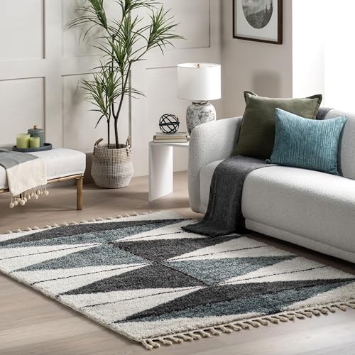 nuLOOM Kali Geometric 5x7 Shag Area Rug for Living Room Bedroom Dining Room Nursery Kitchen, Navy