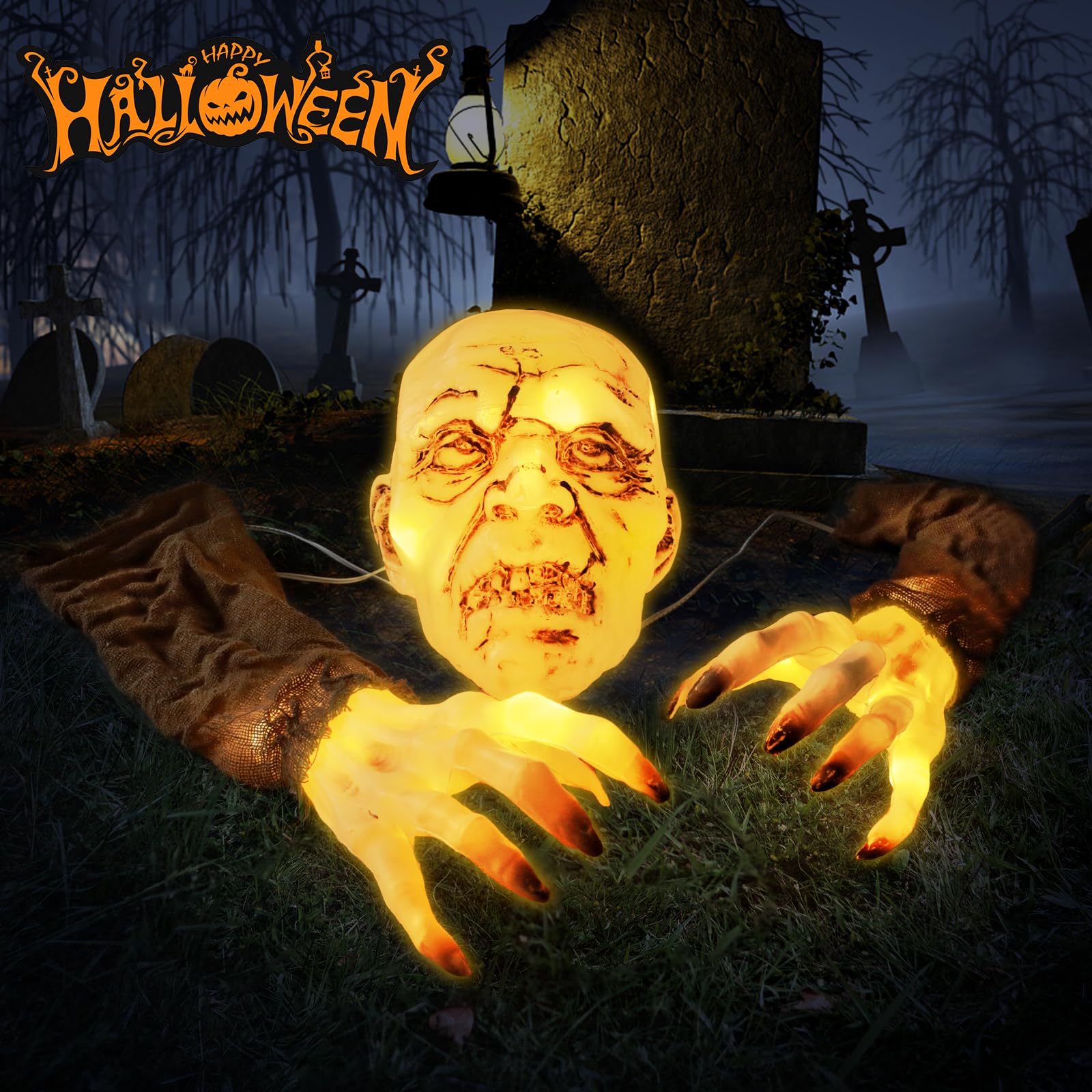 Halloween Decorations Outdoor Statues Lighted Zombie Groundbreaker,Scary Scary Halloween Tombstone Skeleton for Outdoor Halloween Graveyard Garden, Lawn, Patio, Haunted House Props Outdoor Decorations