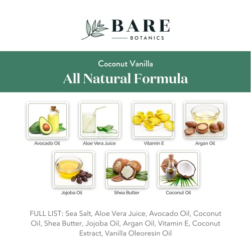 Bare Botanics Natural Body Scrub (Coconut Vanilla) β Gentle Exfoliator & Super Moisturizer | Includes a Wooden Spoon | No Synthetic Fragrances, No Nut Oils, Ready to Gift | Net Weight 24oz