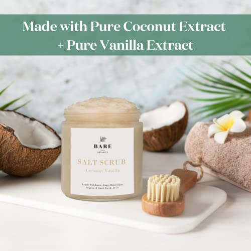 Bare Botanics Natural Body Scrub (Coconut Vanilla) β Gentle Exfoliator & Super Moisturizer | Includes a Wooden Spoon | No Synthetic Fragrances, No Nut Oils, Ready to Gift | Net Weight 24oz