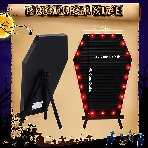 PerKoop LED Coffin Letter Board Gothic Letter Board Lights Up Halloween Felt Letter Board Sign with Spooky Letter Stand Gothic Decor Halloween Movie Night Decoration(Black)