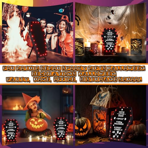 PerKoop LED Coffin Letter Board Gothic Letter Board Lights Up Halloween Felt Letter Board Sign with Spooky Letter Stand Gothic Decor Halloween Movie Night Decoration(Black)