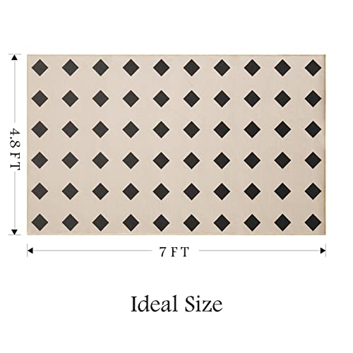 Area Rug 5 X 7 Modern Area Rugs-Washable Rugs Simple Neural Rugs for Living Room Carpet for Bedroom Dining Room-Diamond,5'x7',Cream and Black