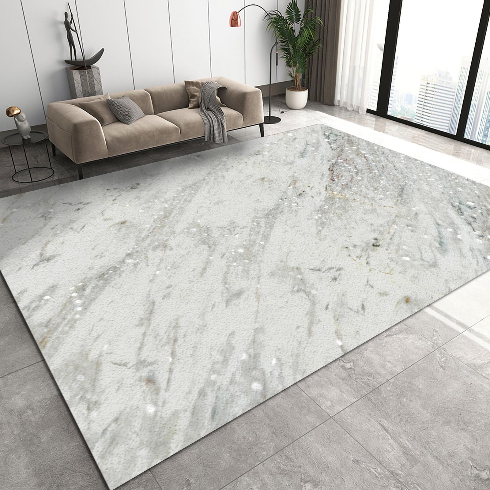 Sparkling Diamond Gold Foil Marble Living Room Large Area Rugs, Elegant Gray French Style Home Decor Bedroom Carpet, Low Pile Soft Anti Slip Machine Washable Running Mat, Corridor Game Room-2ftx3ft