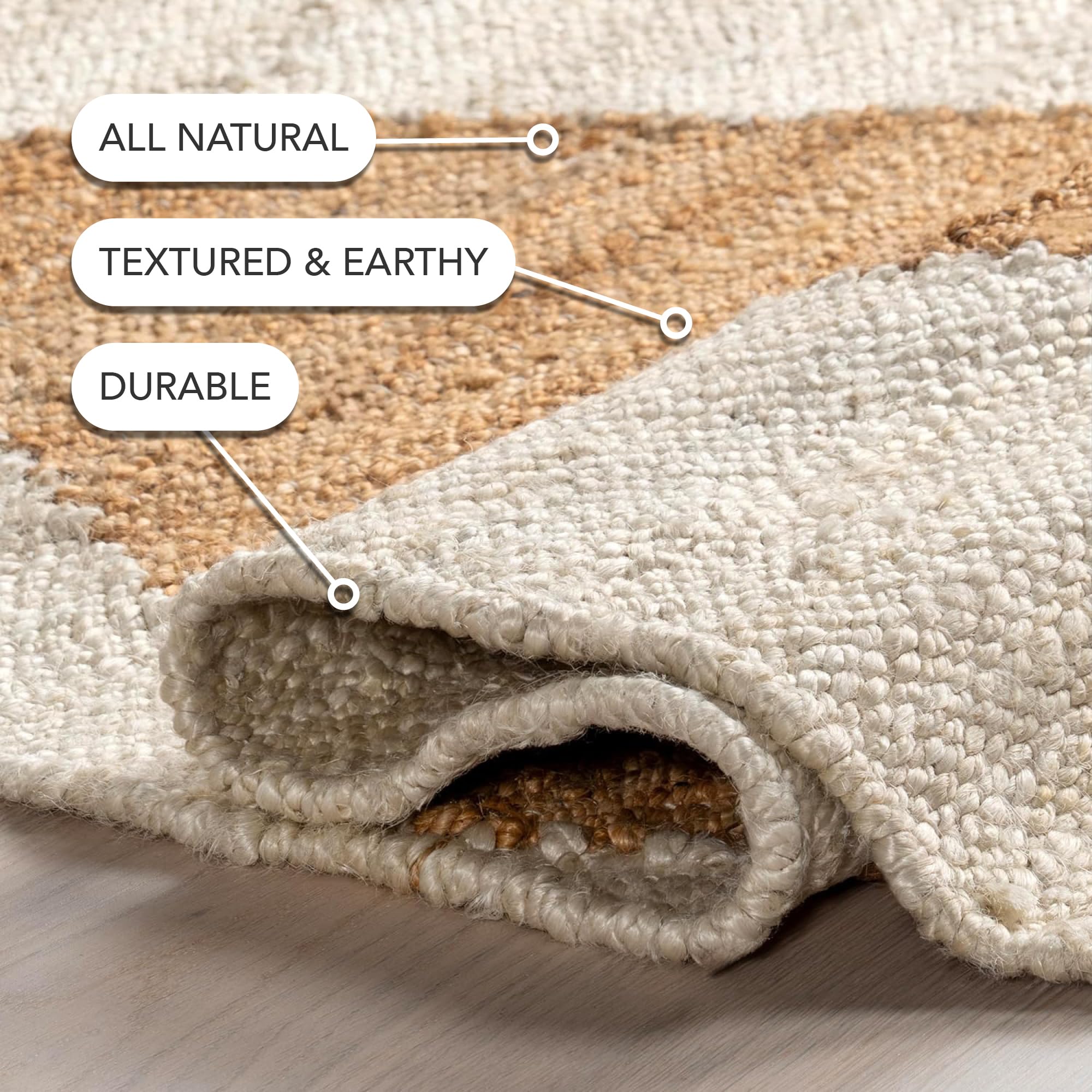 nuLOOM Pandora Diamond Jute Area Rug - 3x5 Jute Accent Rug Global Inspired Ivory Rugs for Dining Room Rug Neutral Rug Living Room Rug Entryway Kitchen
