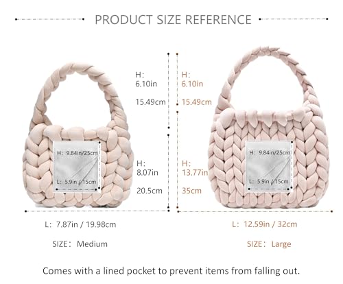Handwoven Tote Bags for Women Chunky Yarn Knit Shoulder Bag Handmade Braided Purse(Beige)