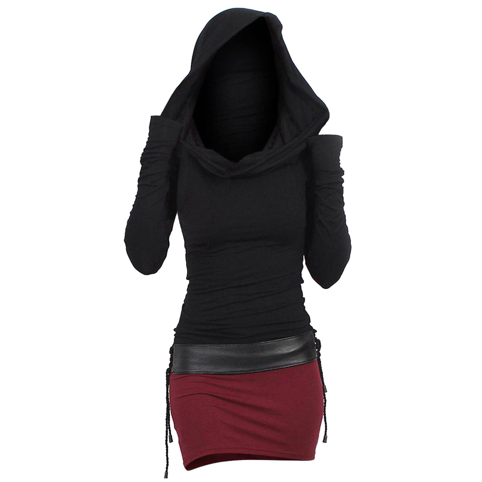 JMMSlmax Long Sleeve Bodycon Dress for Women Steampunk Hoodie Sweatshirt Dress Halloween Cosplay Vintage Gothic Hood Costume