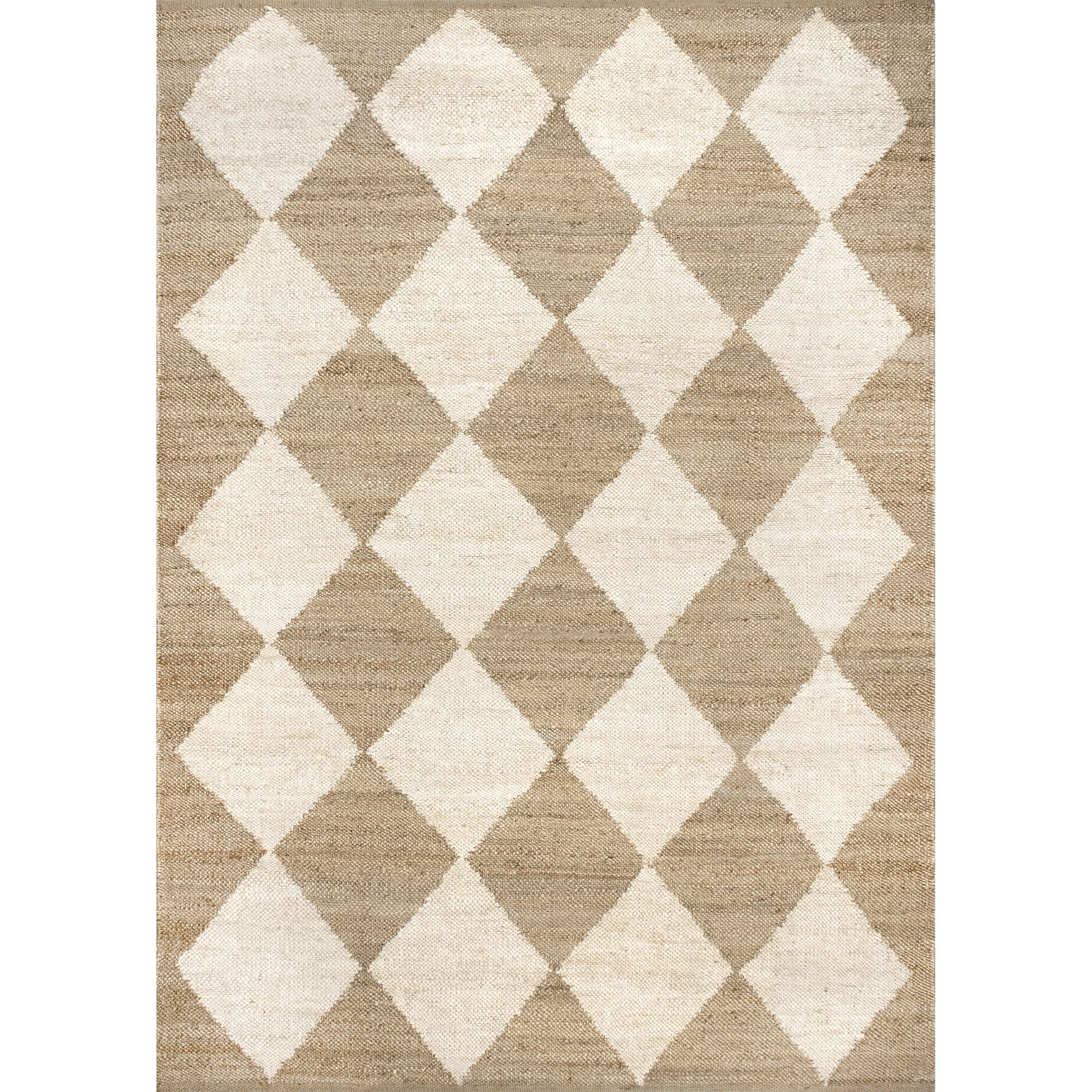 Rugs USA x Arvin Olano Louie Diamond Checkerboard Jute Area Rug, 3x5, Natural