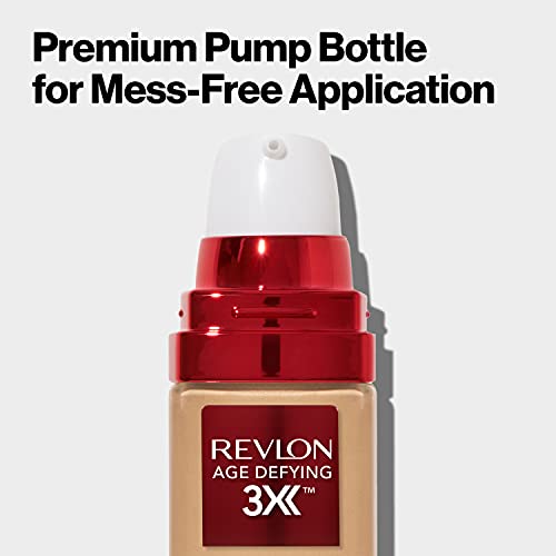 Liquid Foundation by Revlon, Age Defying 3XFace Makeup, Anti-Aging and Firming Formula, SPF 30, Longwear Medium Buildable Coverage with Natural Finish, 005 Fresh Ivory, 1 Fl Oz