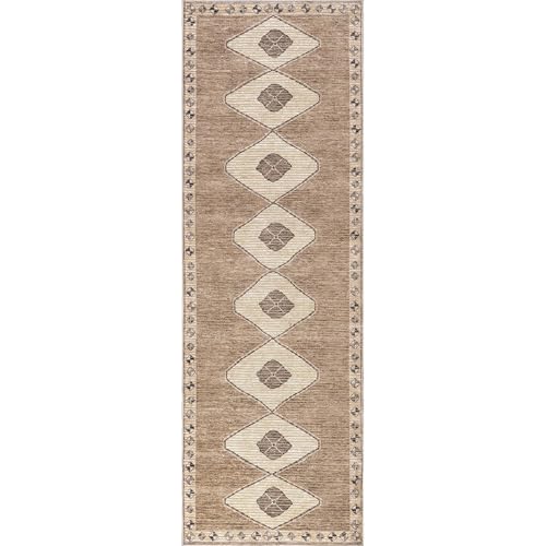 Rugs USA x Lauren Liess Fennel Diamond Machine Washable Area Rug, 2x8, Light Brown