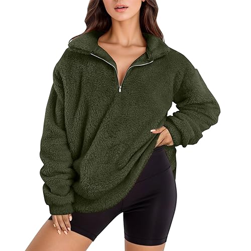 JMMSlmax Womens 3/4 Zip Fall Winter Oversized Fleece Sweatshirts Pullover Fall Fashion Outfits Clothes Fuzzy Coat Plus Size