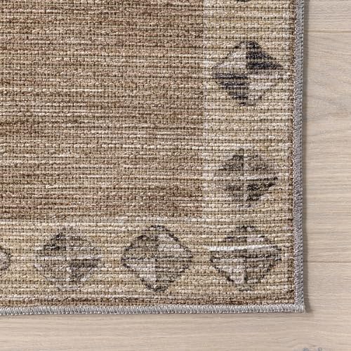 Rugs USA x Lauren Liess Fennel Diamond Machine Washable Area Rug, 2x8, Light Brown
