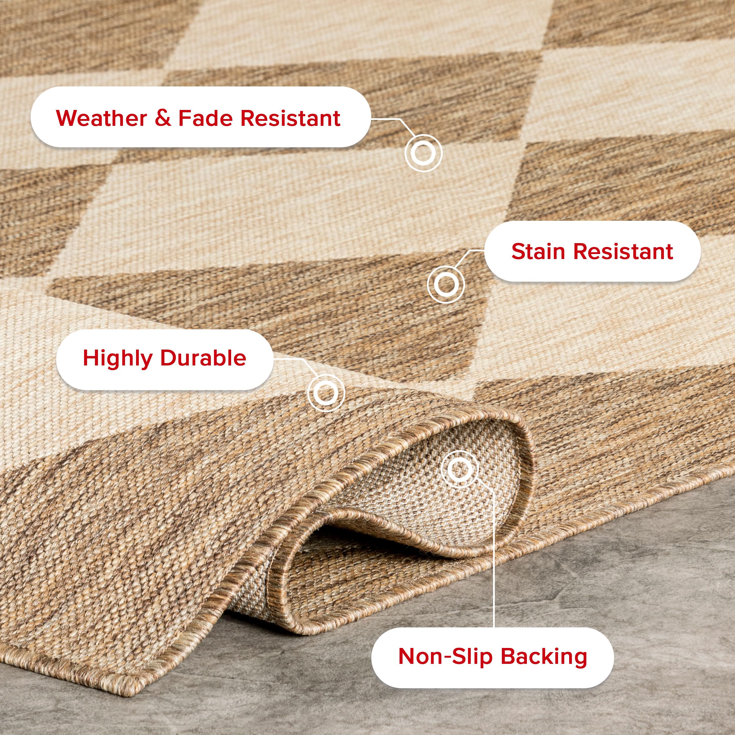 nuLOOM 5' x 8' Outdoor Performance Area Rug, Stain Resistant, Weather Resistant, High Traffic, Patio, Balcony, Outside, Sabina Brown