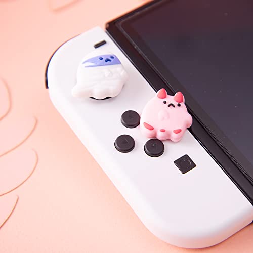 PERFECTSIGHT Cute Switch Thumb Grips, 4PCS Kawaii Ghosts Pattern Joystick Caps Compatible with Nintendo OLED/Lite Console, Amine Soft Silicone 3D Analog Stick Cap Button Cover for NS Joycon Controller