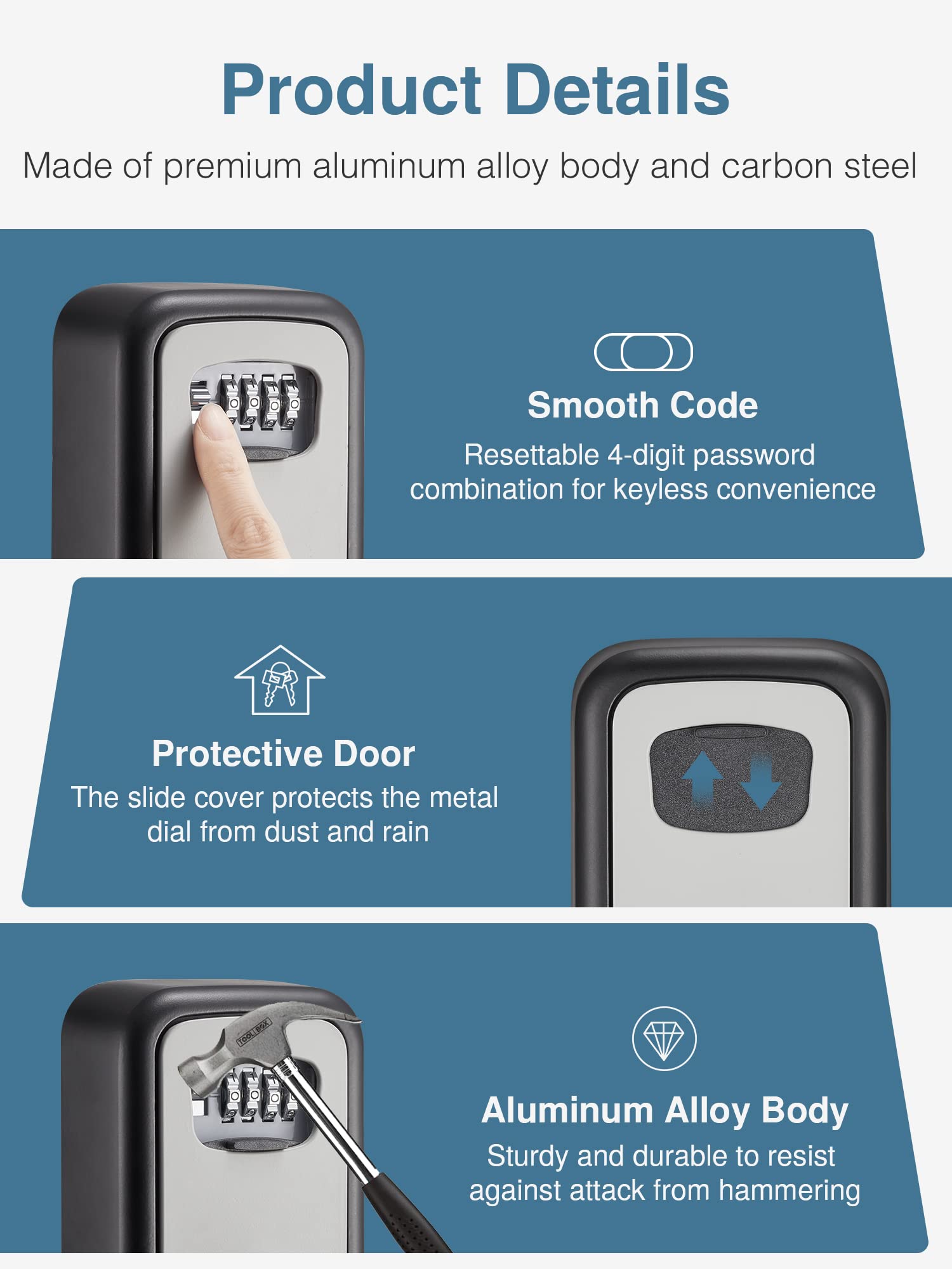 Puroma Security Key Lock Box, 4-Digit Combination Waterproof Portable Key Storage Lockbox Wall Mount 5 Key Large Capacity for House Key, Special Car Key, ID Card (Black & Gray)