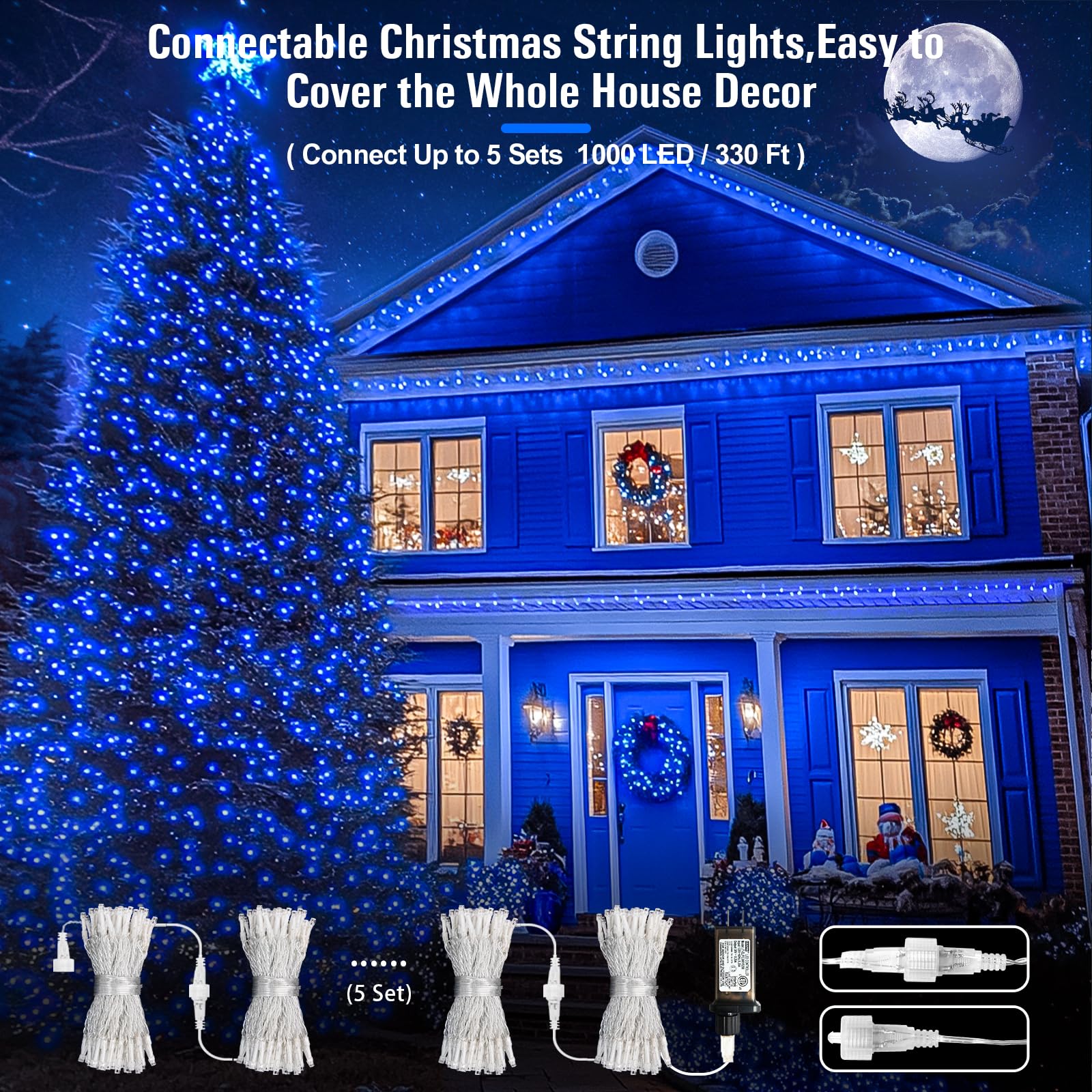 JMEXSUSS 66ft 200 LED Blue Christmas Lights Indoor Outdoor, Connectable Blue String Lights Clear Wire Plug in, 8 Modes Blue Fary Lights for Halloween Tree Party Bedroom Wall Christmas Decoration