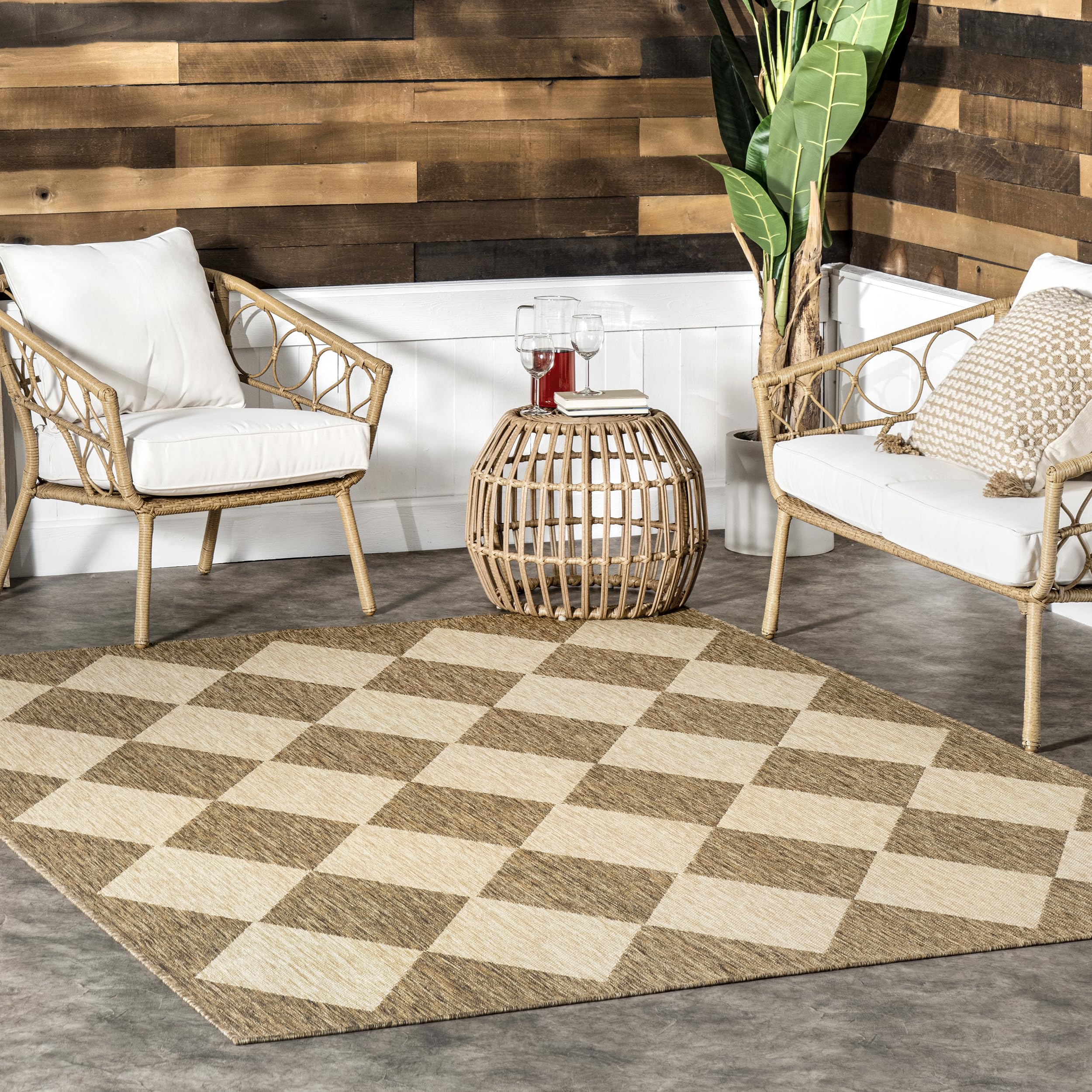 nuLOOM 5' x 8' Outdoor Performance Area Rug, Stain Resistant, Weather Resistant, High Traffic, Patio, Balcony, Outside, Sabina Brown