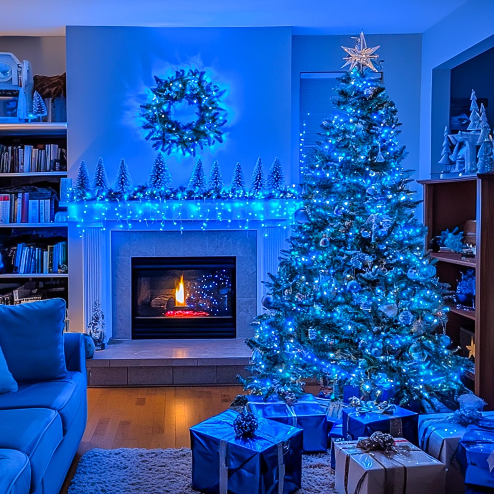 JMEXSUSS 66ft 200 LED Blue Christmas Lights Indoor Outdoor, Connectable Blue String Lights Clear Wire Plug in, 8 Modes Blue Fary Lights for Halloween Tree Party Bedroom Wall Christmas Decoration