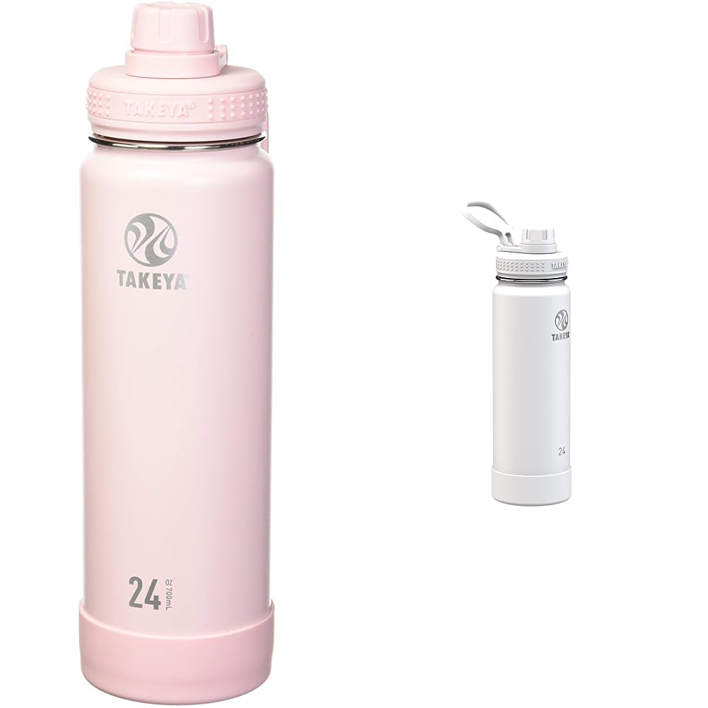Takeya Actives Insulated Stainless Steel Water Bottle with Spout Lid, 24 Ounce, Blush and Arctic
